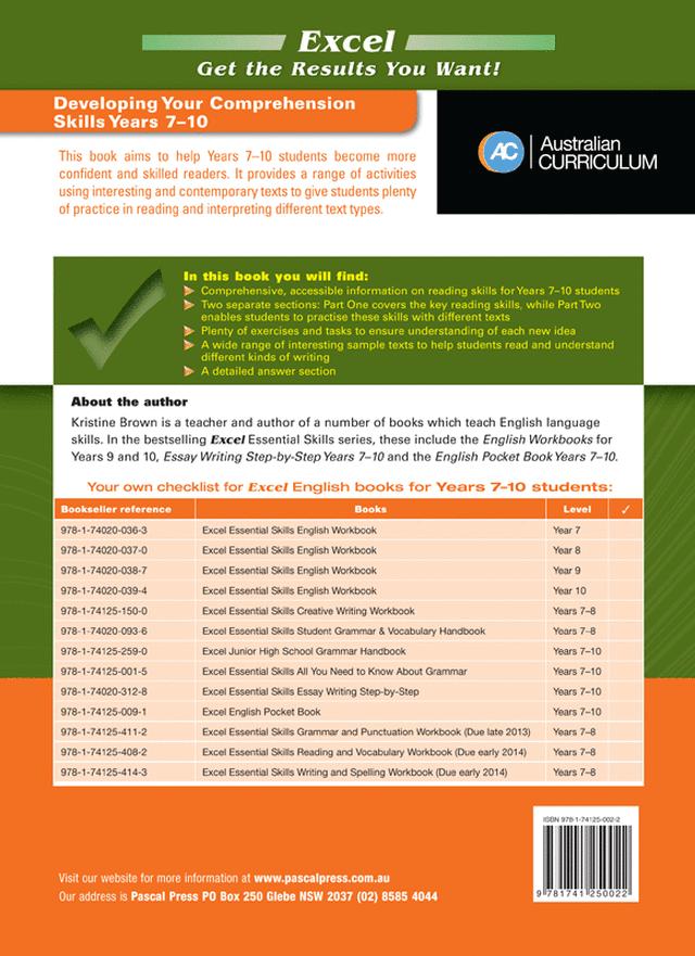 Excel Essential Skills - Developing Your Comprehension Skills Years 7-10