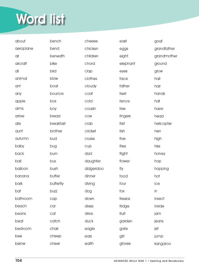 Excel Advanced Skills - Spelling and Vocabulary Workbook Year 1
