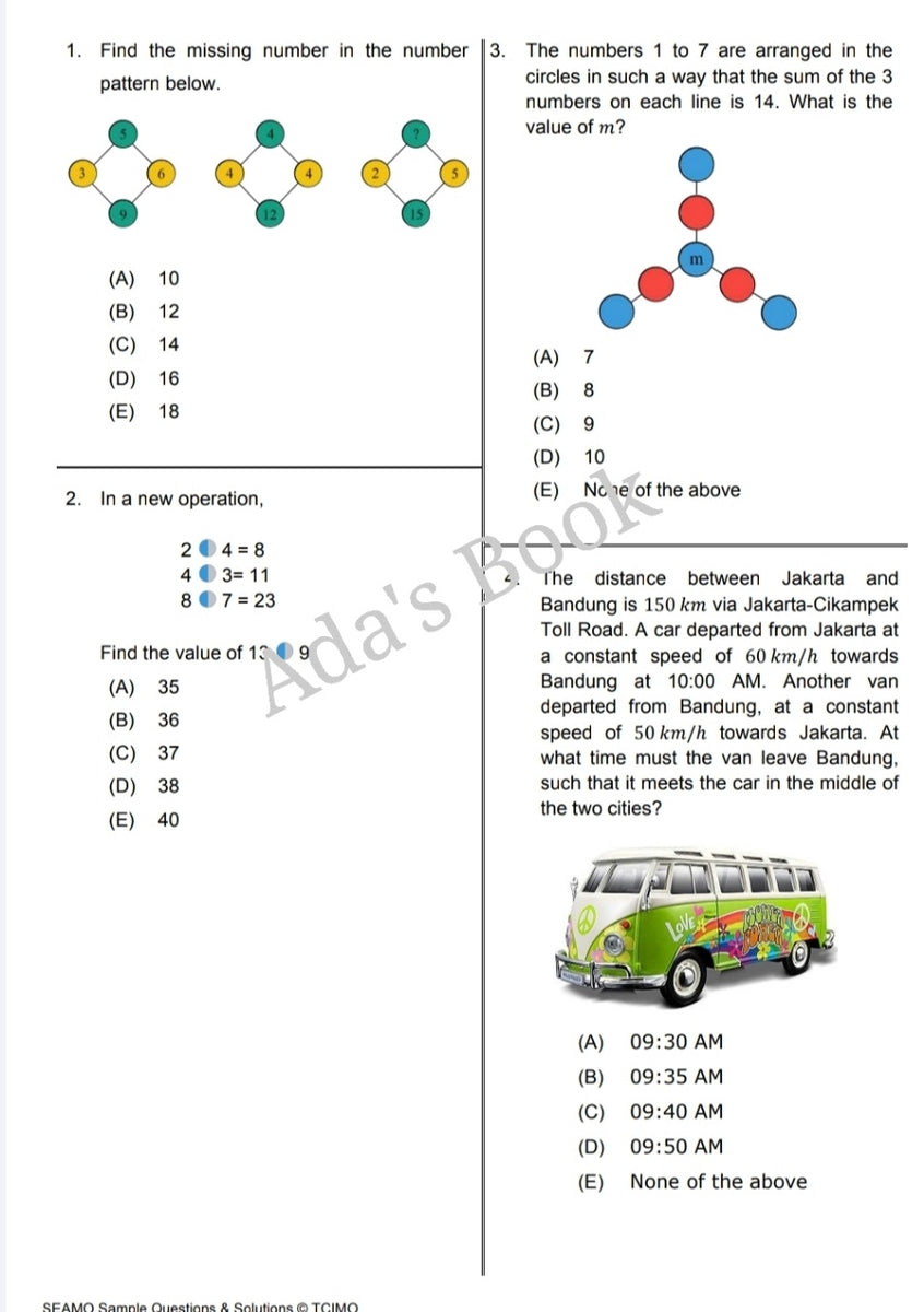SEAMO Past Competitions 2021 Edition Paper B(9-10 Years old)-Olympiad paper